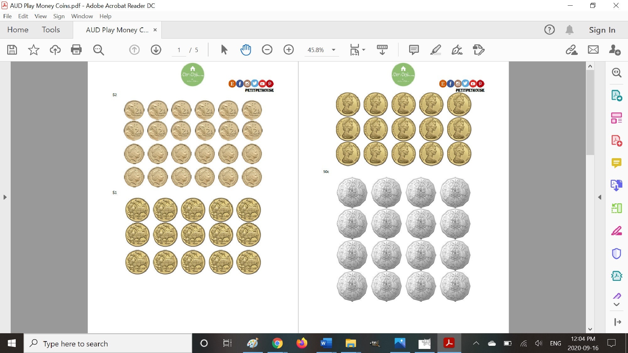Printable Australian AUD Money Coins (double Side) for Kids | Pretend ...