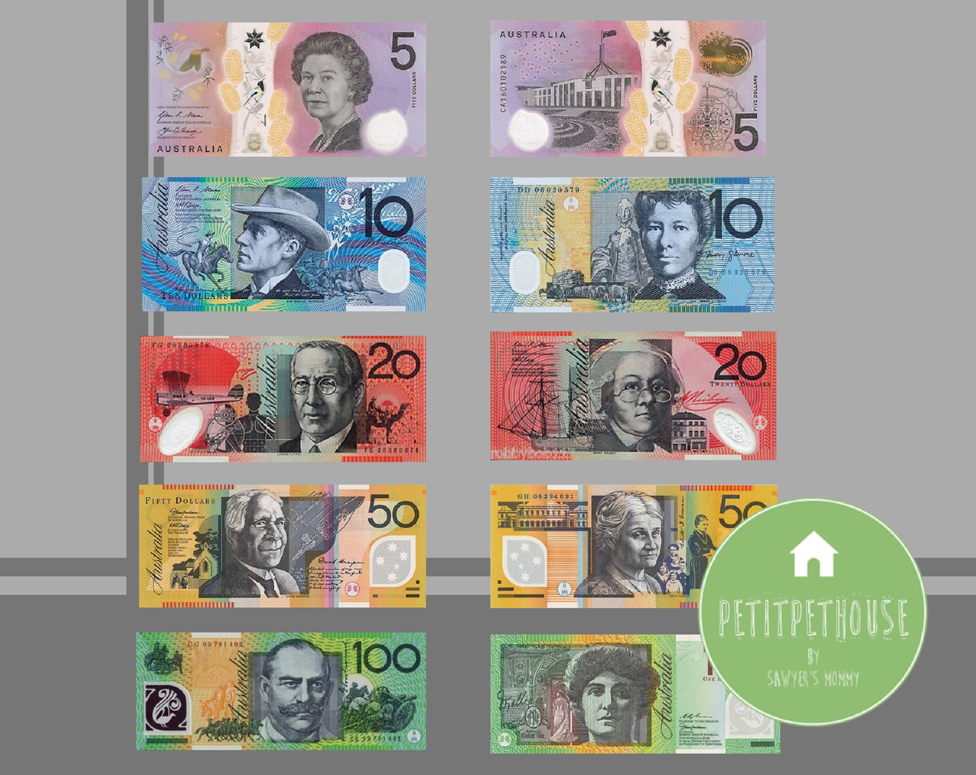Printable Play Money Australian Dollar AUD Money Double Sided | Etsy