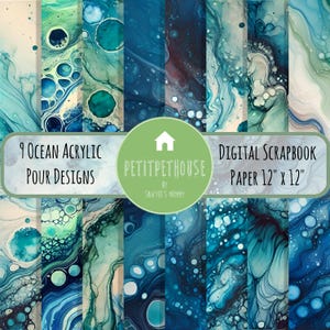 9 Digital Paper, Ocean Background, Deep Ocean Pour, Water Theme Print ...
