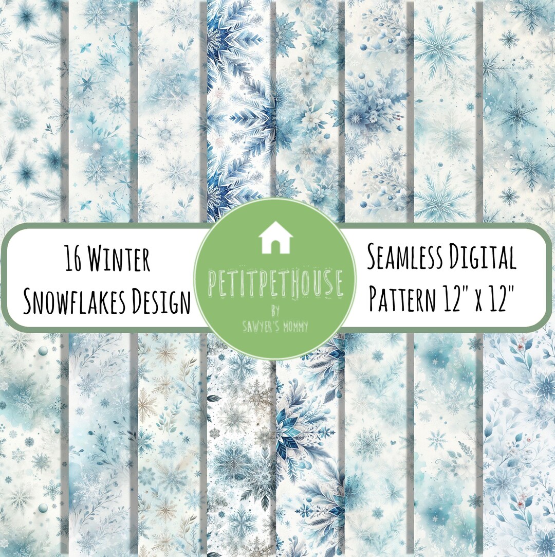 Winter Snowflakes Digital Paper: Blue Watercolor Pattern (digital ...