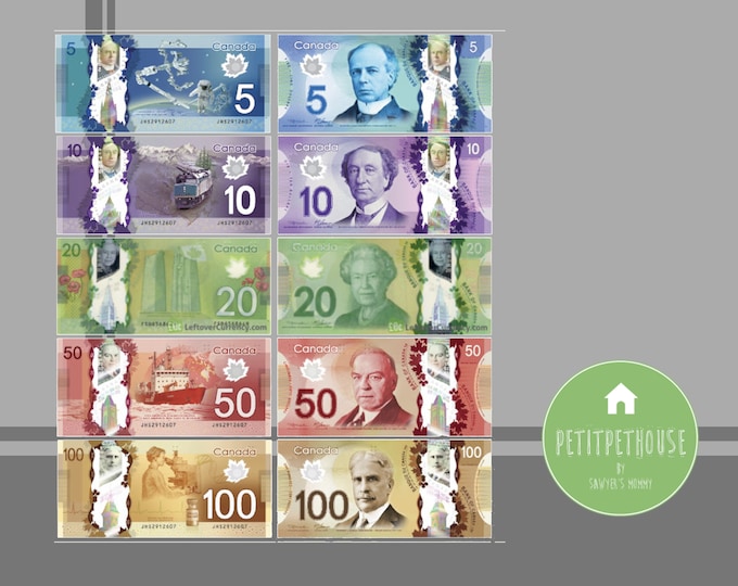 Printable Play Money for Kids Canadian Dollar CAD Money Double Sided ...