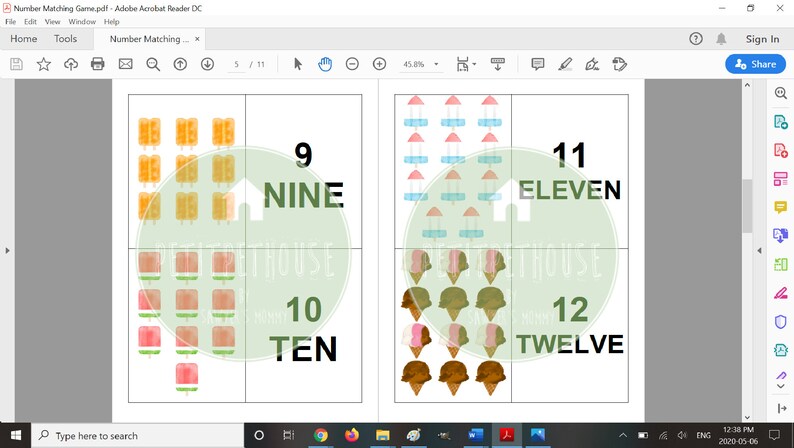 Number Matching Flash Cards 1-20 Kids Activity Children | Etsy