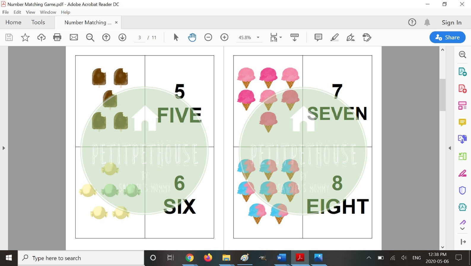 Number Matching Flash Cards 1-20 Kids Activity Children | Etsy