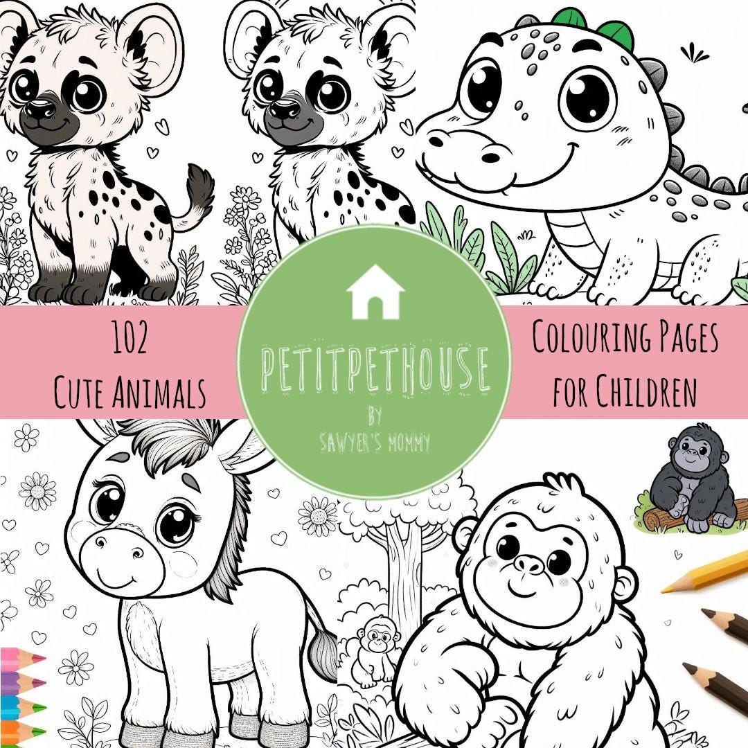 102 Cute Animals Colouring Pages, Simple Line Art for Kids, Kids ...