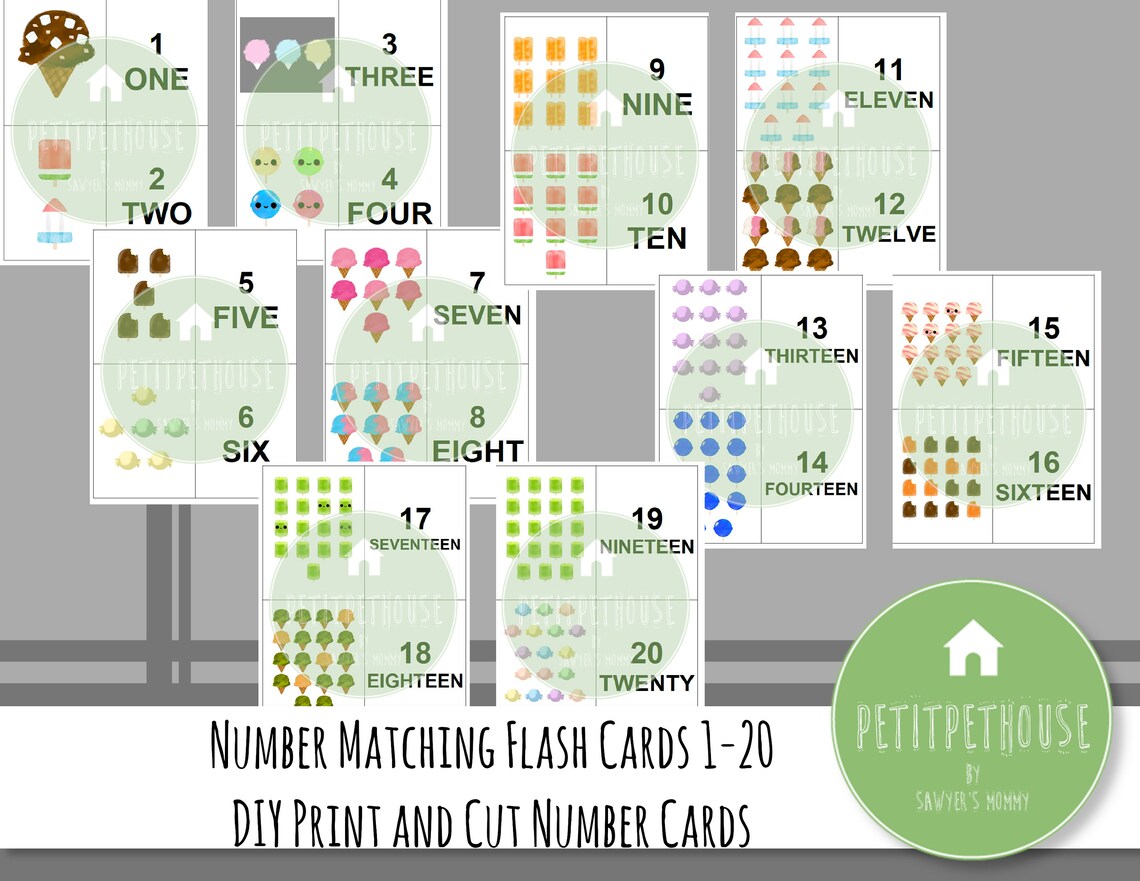 Number Matching Flash Cards 1-20 Kids Activity Children | Etsy