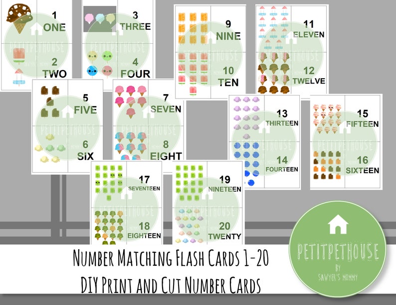 Number Matching Flash Cards 1-20 Kids Activity Children | Etsy