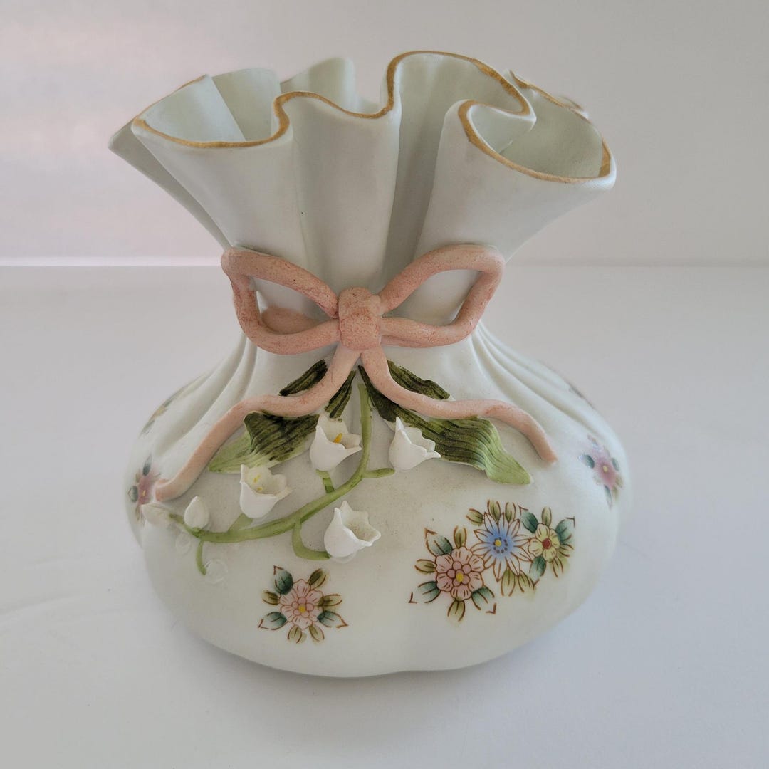 Vintage Lefton Porcelain Bag Vase Mid Century Lily of the Valley ...