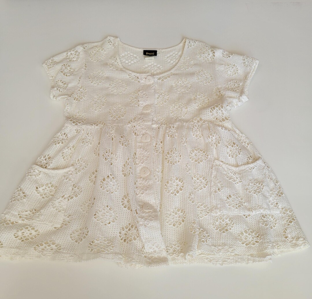 Vintage Dotti White Cotton Lace Babydoll Blouse Top Size Medium Made in ...