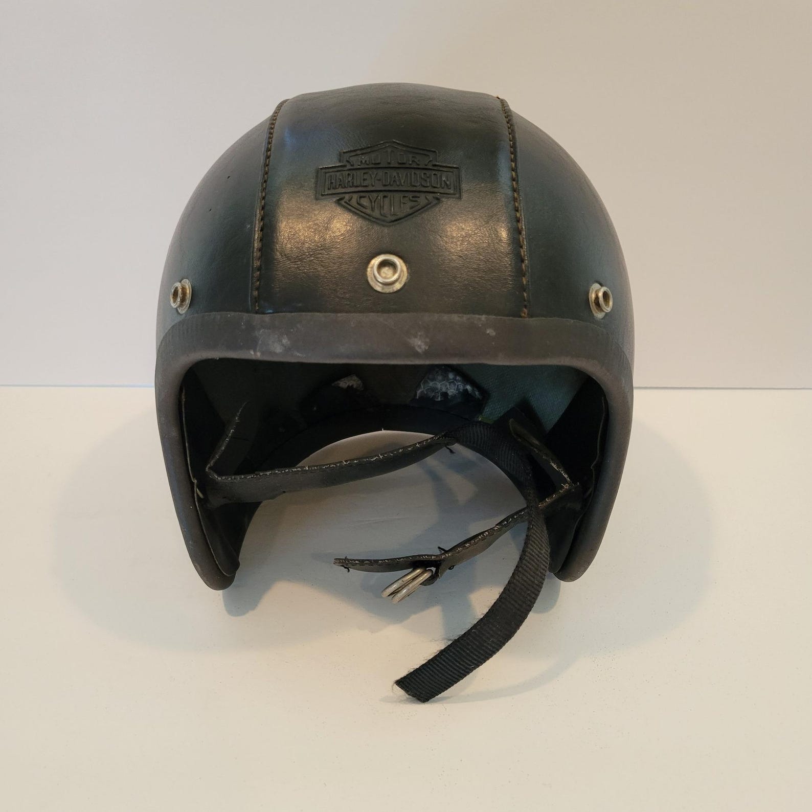 Vintage Harley Davidson Motorcycle Helmet Shell Black Leather No Inner ...