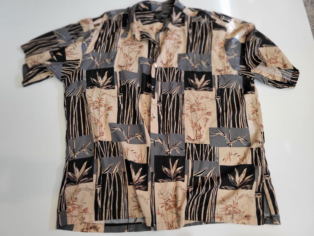 Vintage Tori Richard Black and Tan Color Block Hawaiian Shirt Size 2XL ...