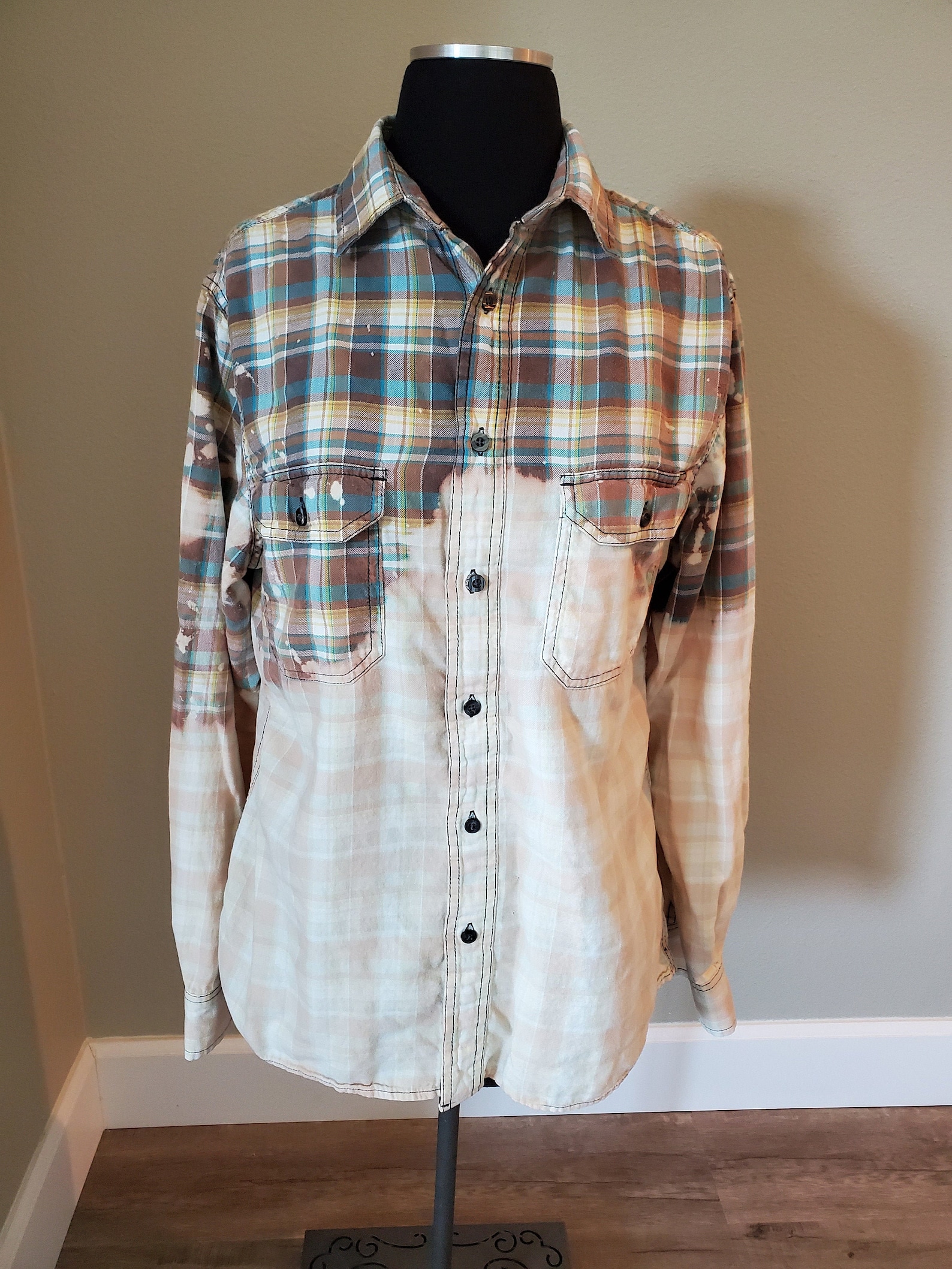 Bleached Plaid Flannel Shirt Reverse Tie Dye Bleach Tie Dye - Etsy UK