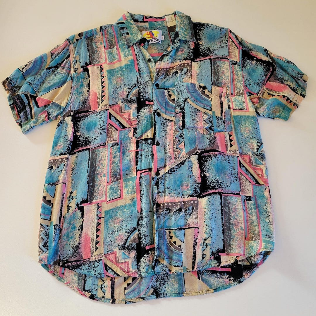 Vintage Turmoil 80s Geometric Pattern Short Sleeve Button Down Shirt Size Small - Etsy