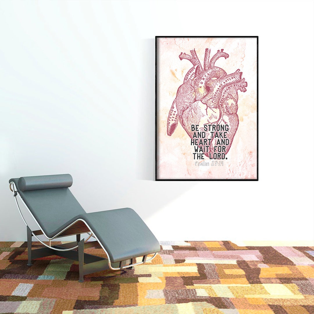 Bible Verse Heart Anatomy Poster Psalm 27:14 Poster Chart Medical ...