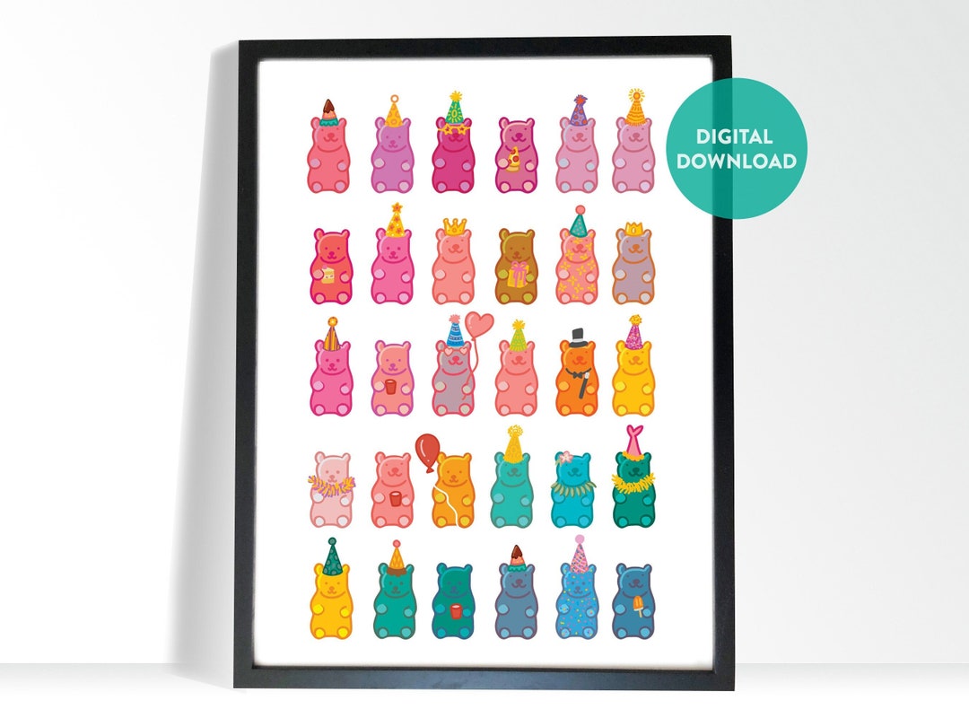 Pink Rainbow Gummy Bears, Digital Download, Printable, Print, Wall Art ...