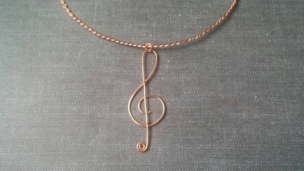 Treble Clef Music Note Pendant in Copper With Hand Twisted | Etsy