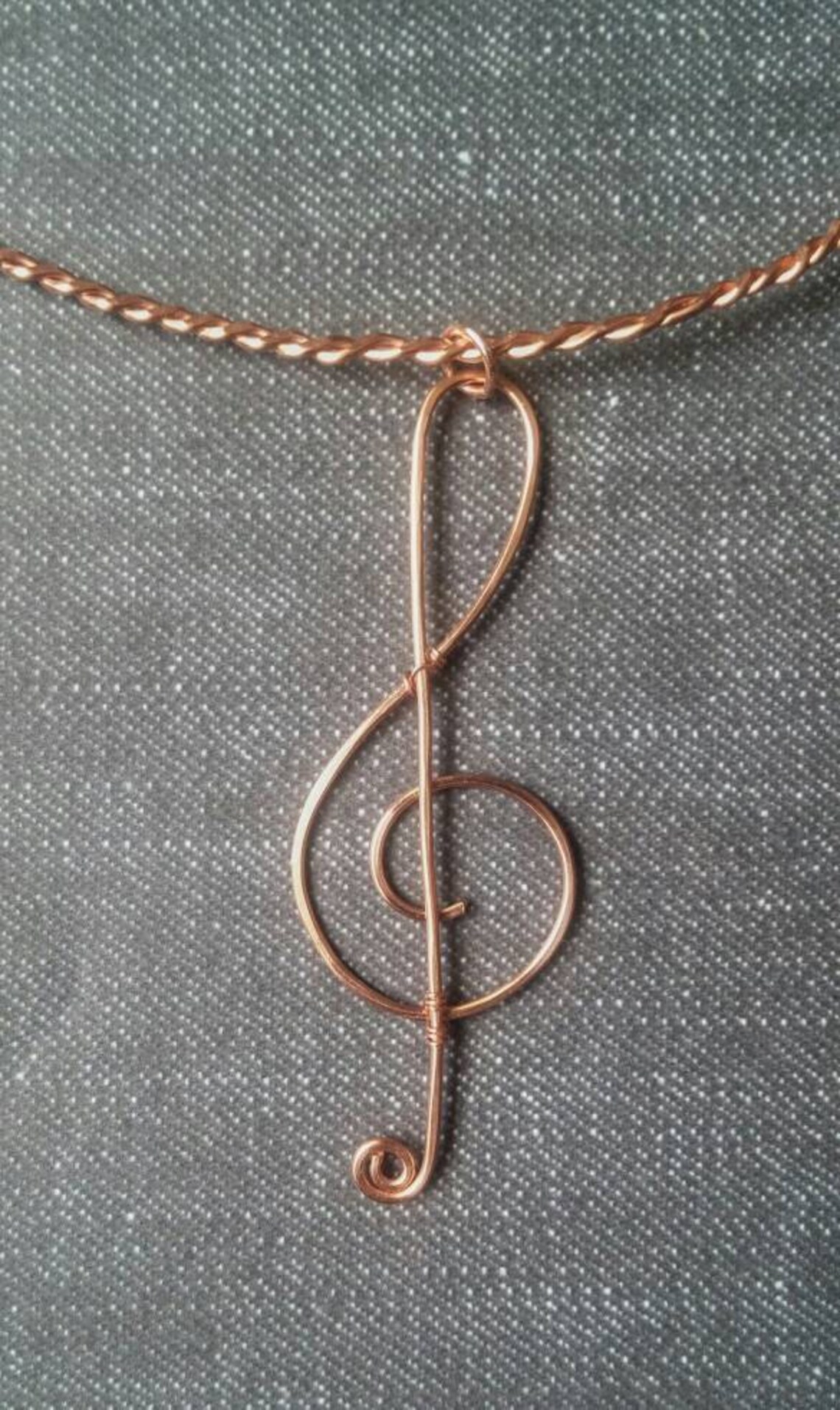 Treble Clef Music Note Pendant in Copper With Hand Twisted | Etsy