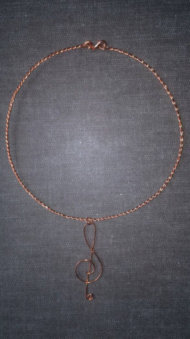 Treble Clef Music Note Pendant in Copper With Hand Twisted - Etsy