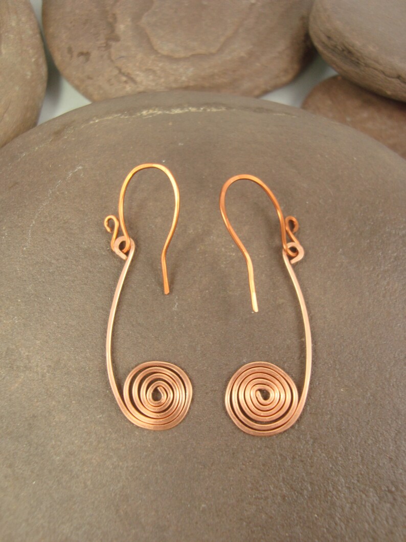 Metal Earrings Copper Wire Swirl Curl Twisted Hammered Handcrafted by ...
