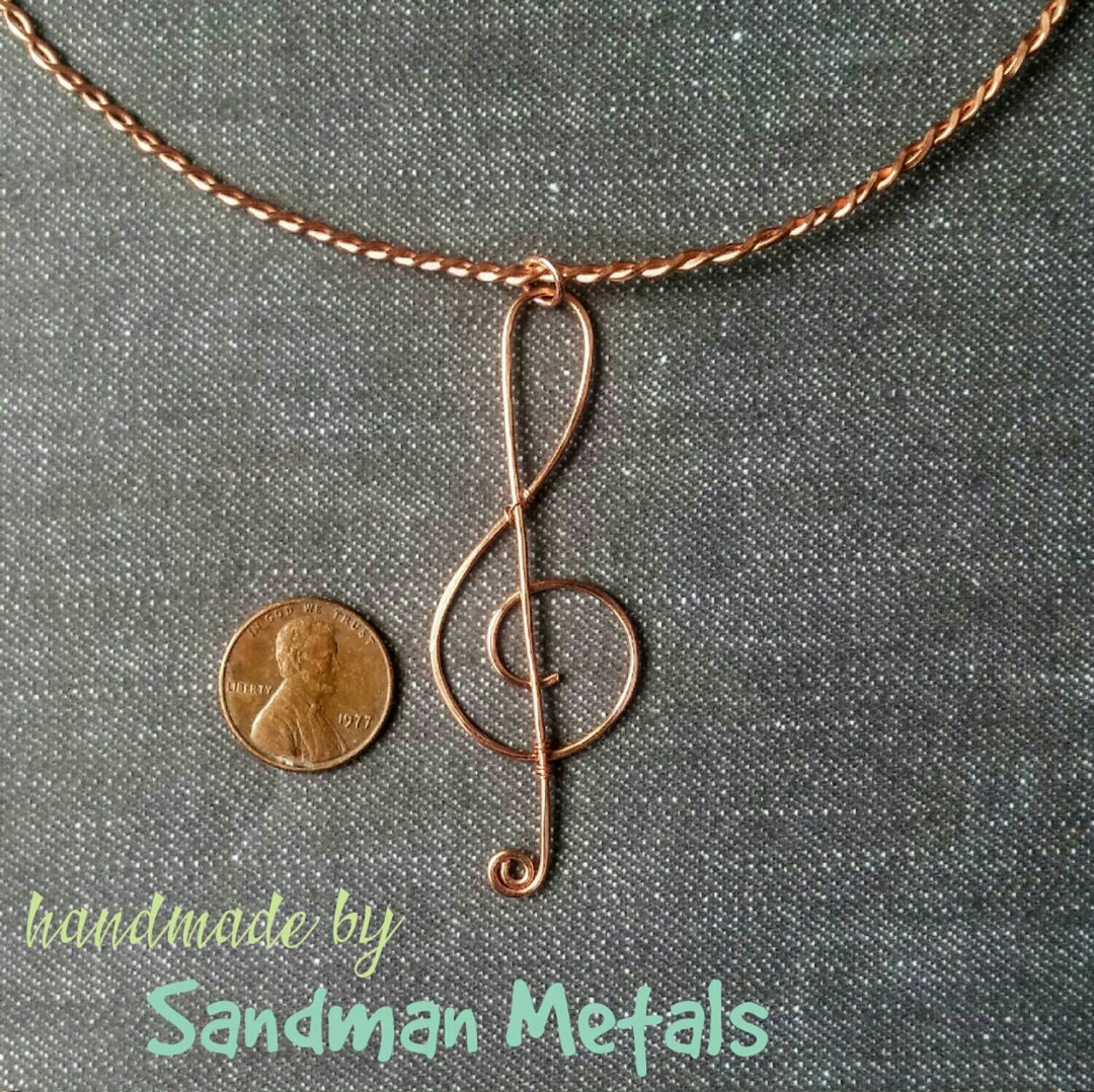 Treble Clef Music Note Pendant in Copper With Hand Twisted Copper ...