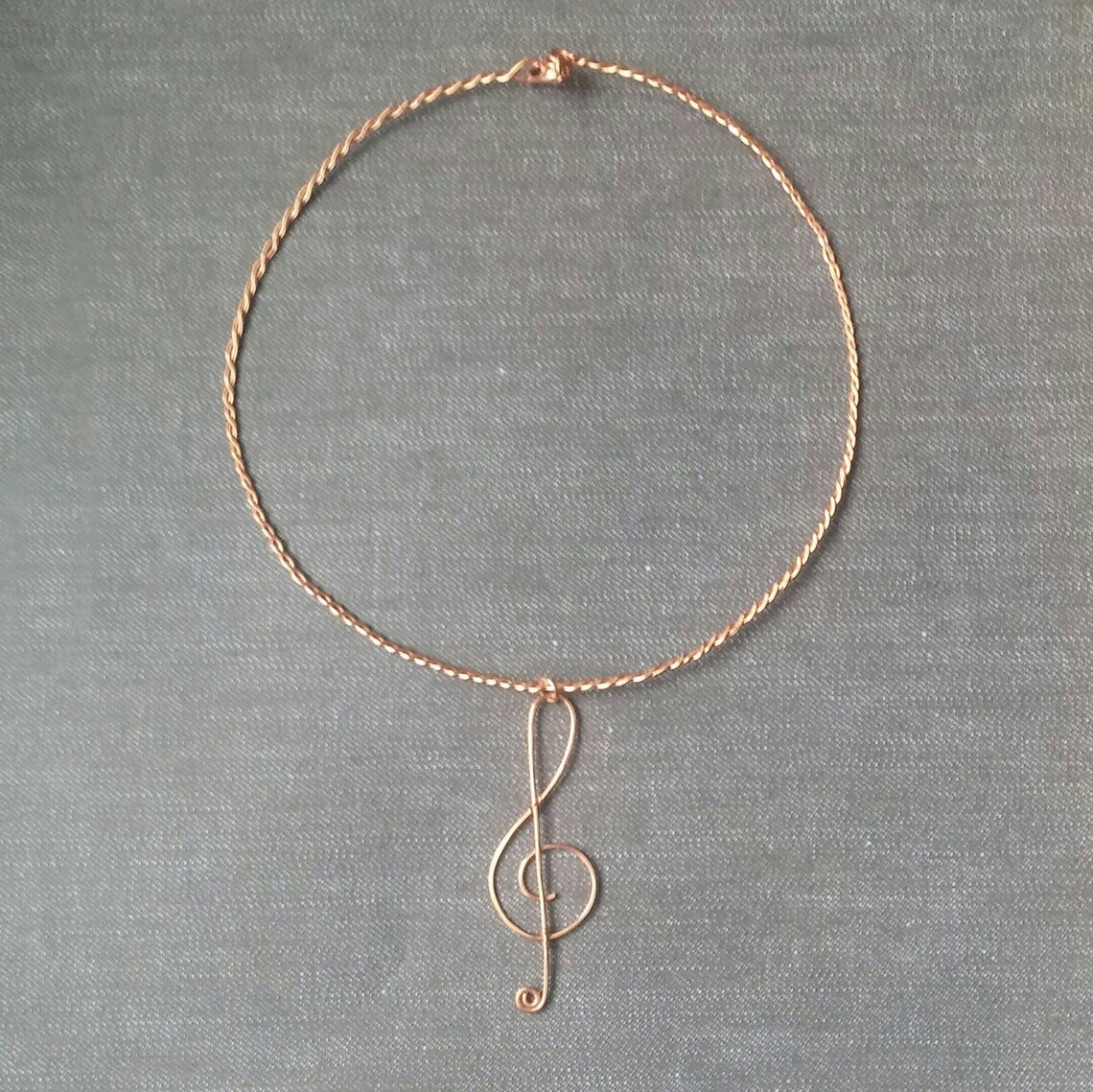 Treble Clef Music Note Pendant in Copper With Hand Twisted | Etsy
