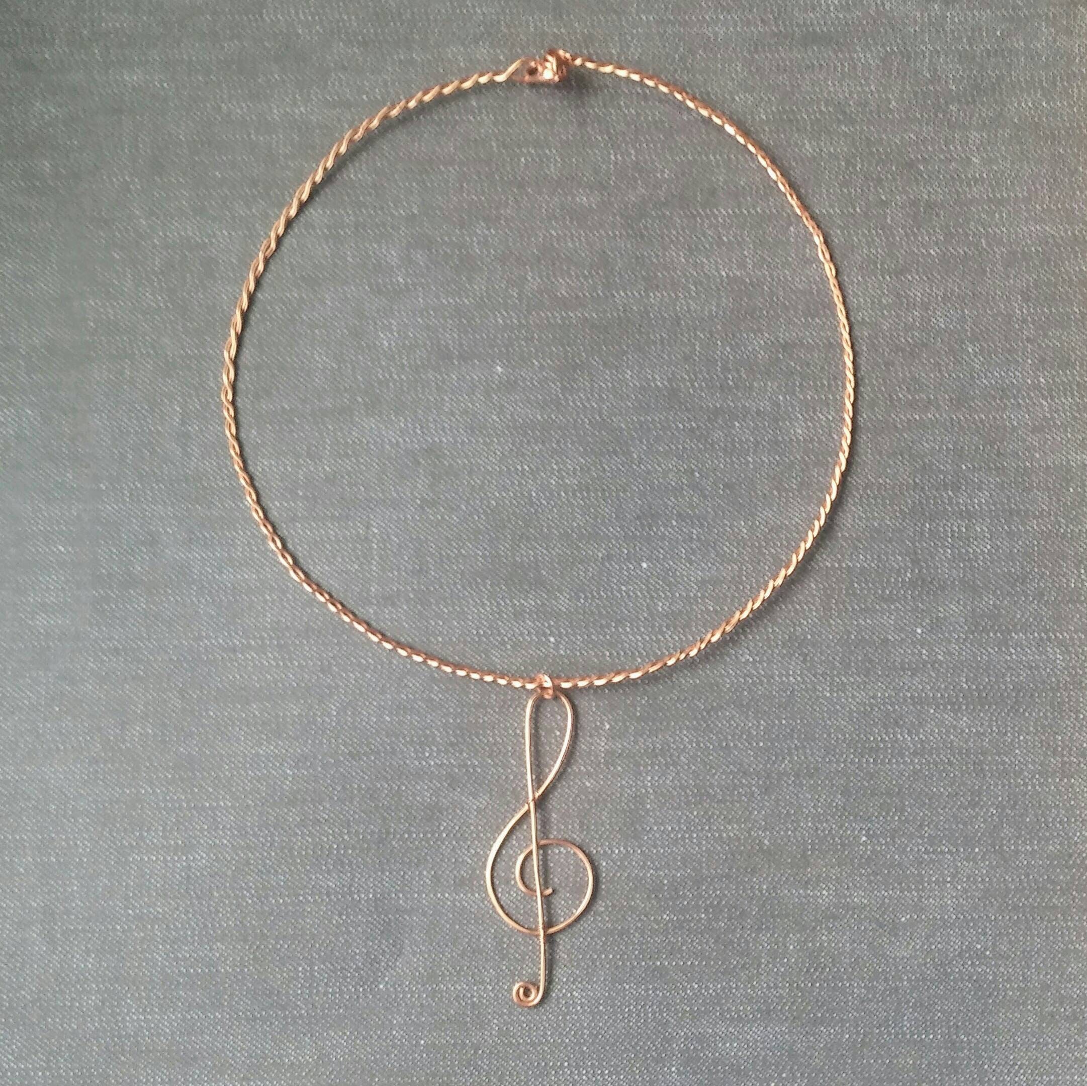 Treble Clef Music Note Pendant in Copper With Hand Twisted | Etsy