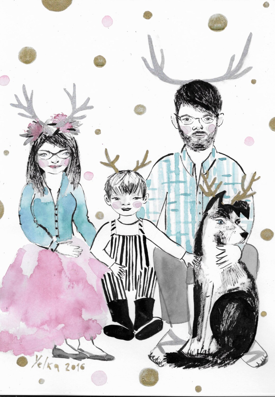 Custom Christmas Portrait in Watercolor - Etsy