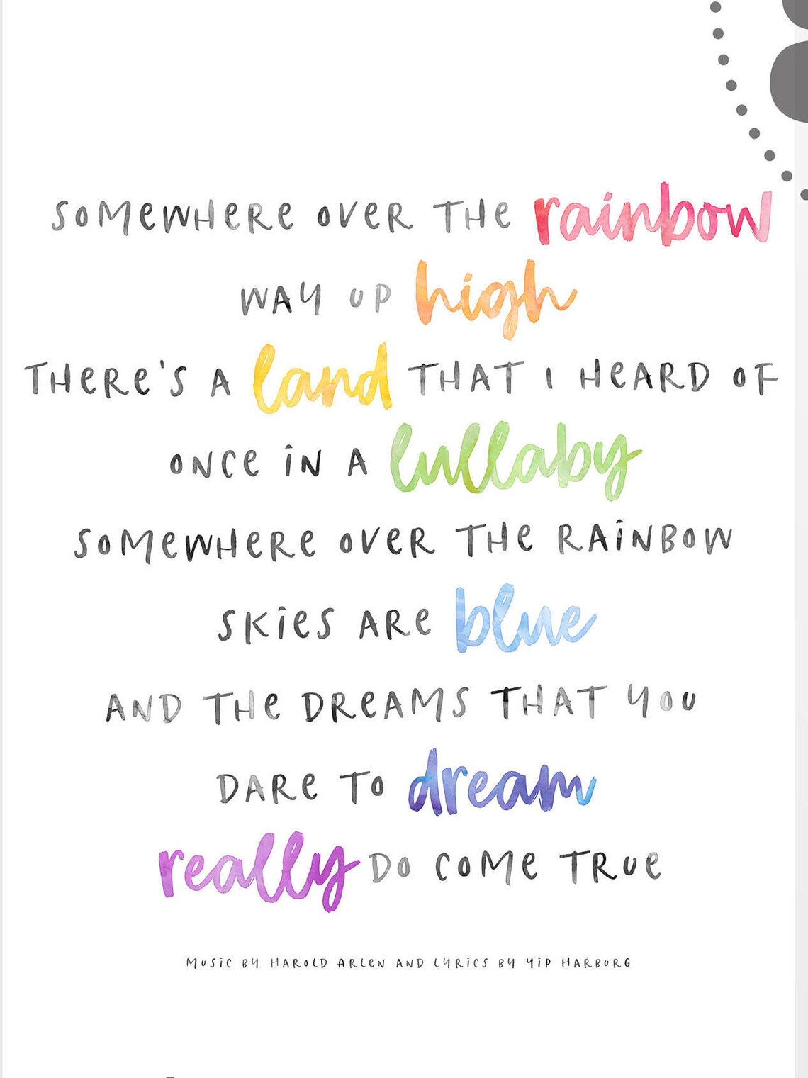 Somewhere Over the Rainbow Lyrics From the Wizard of Oz DIGITAL ...