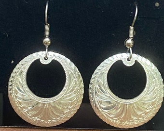 Sterling Silver Earrings Hand Engraved Western Bright Cut | Etsy