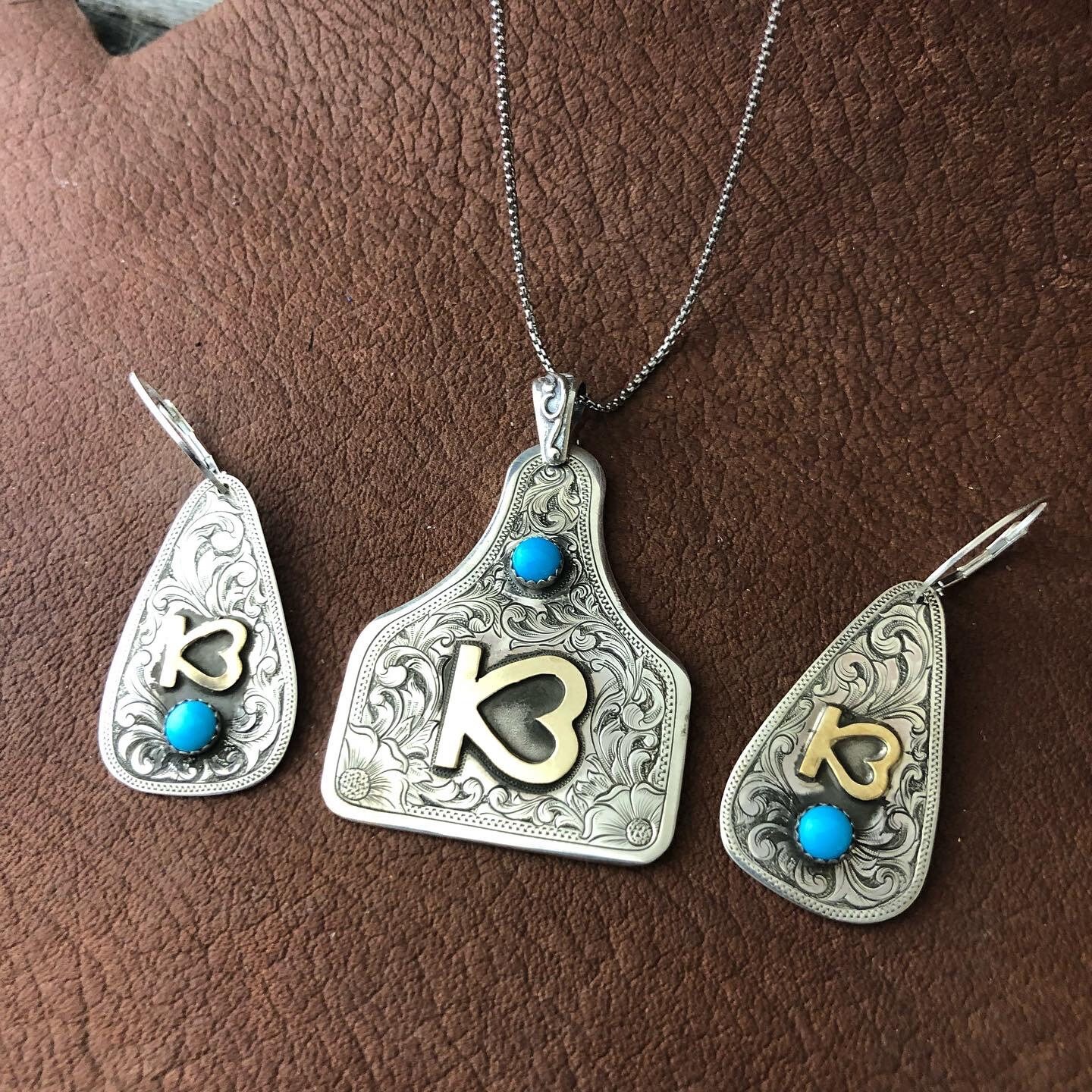 Sterling Silver Ear Tag Pendant & Earring Set - Etsy