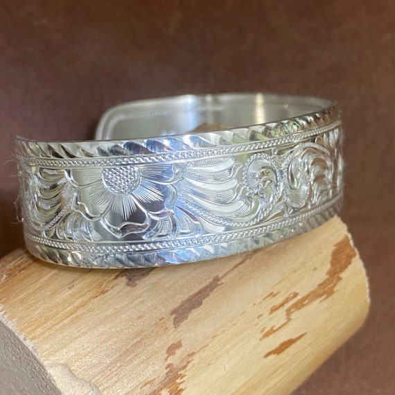 5/8 Hand Engraved Sterling Silver Cuff Bracelet - Etsy