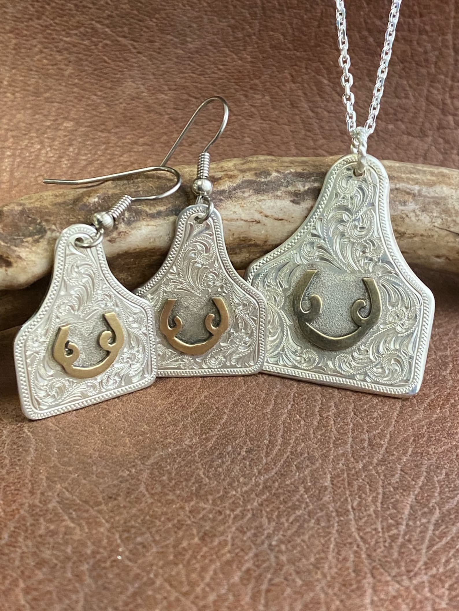 Sterling Silver Ear Tag Pendant & Earring Set - Etsy