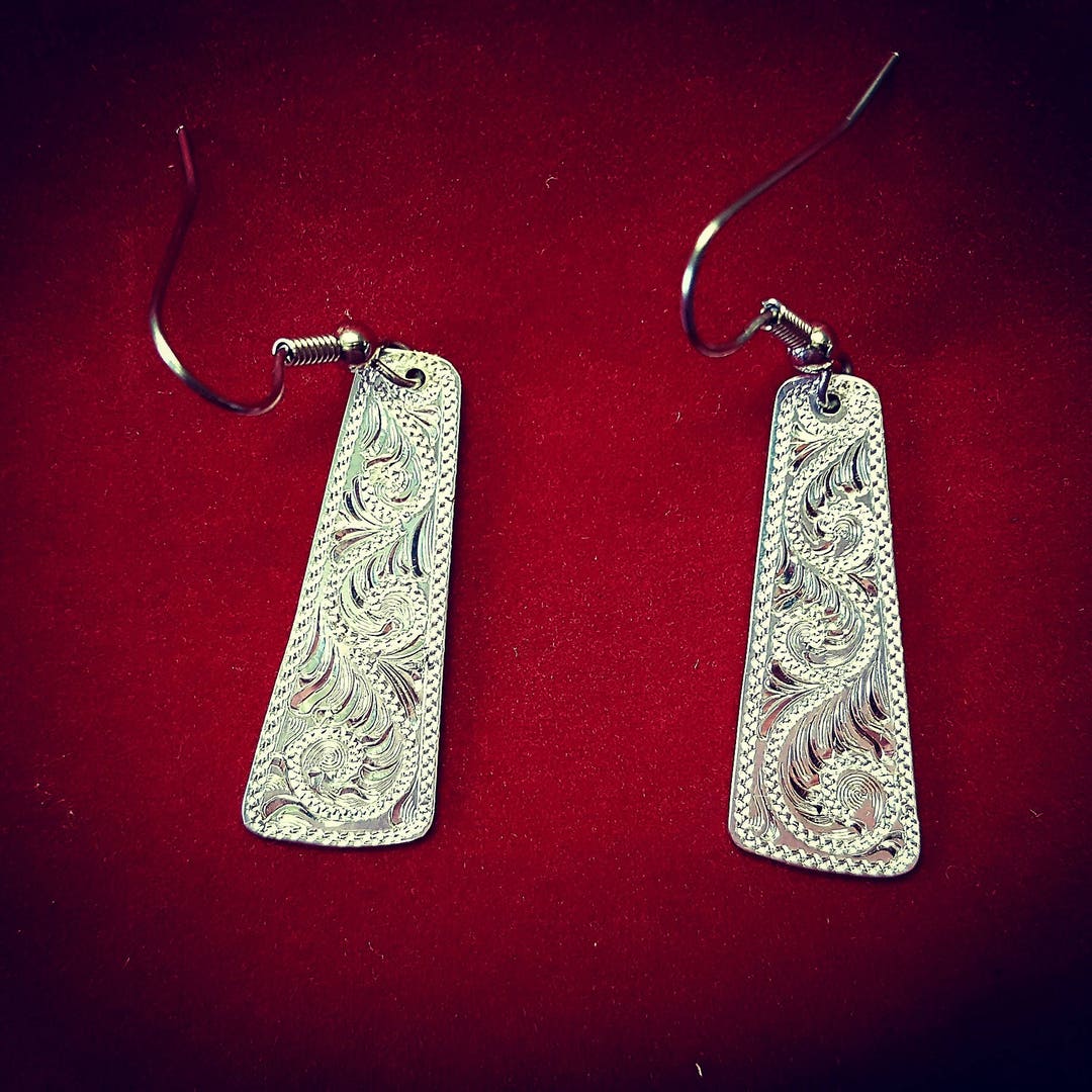 Sterling Silver Earrings, Hand Engraved, Western Bright Cut - Etsy