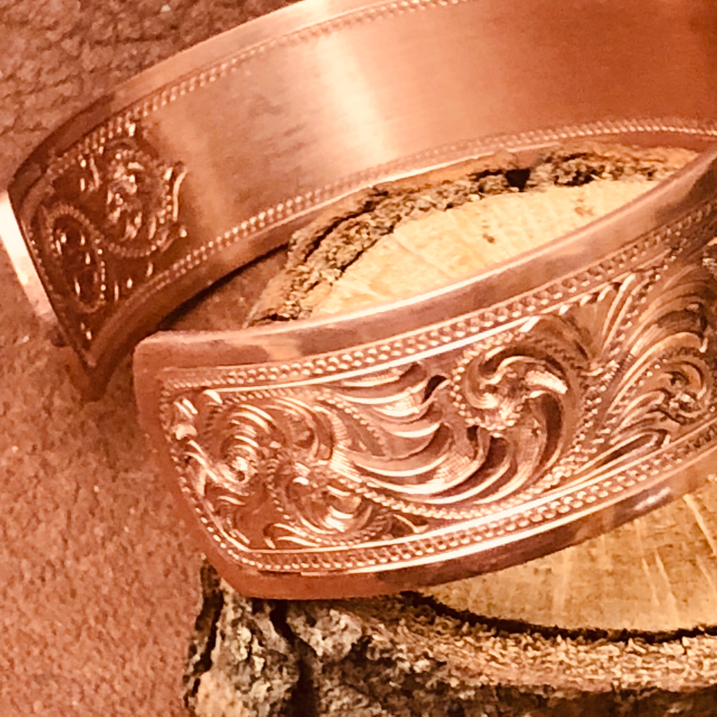 Copper bracelet western bright cut hand engraved | Etsy