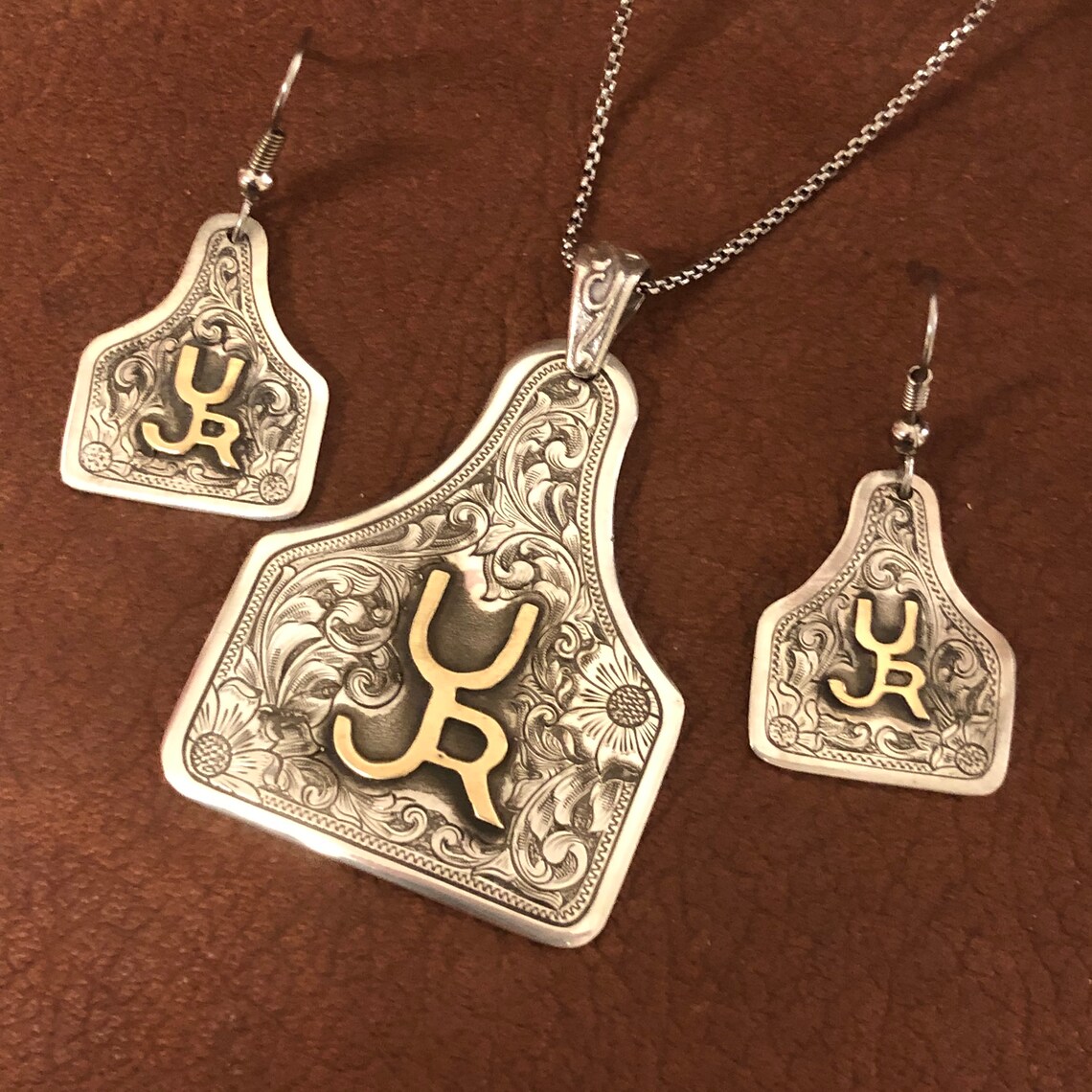 Sterling Silver Ear Tag Pendant & Earring Set - Etsy