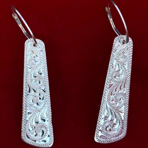 Sterling Silver Earrings, Hand Engraved, Western Bright Cut - Etsy