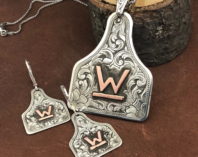 Sterling Silver Ear Tag Pendant & Earring Set - Etsy