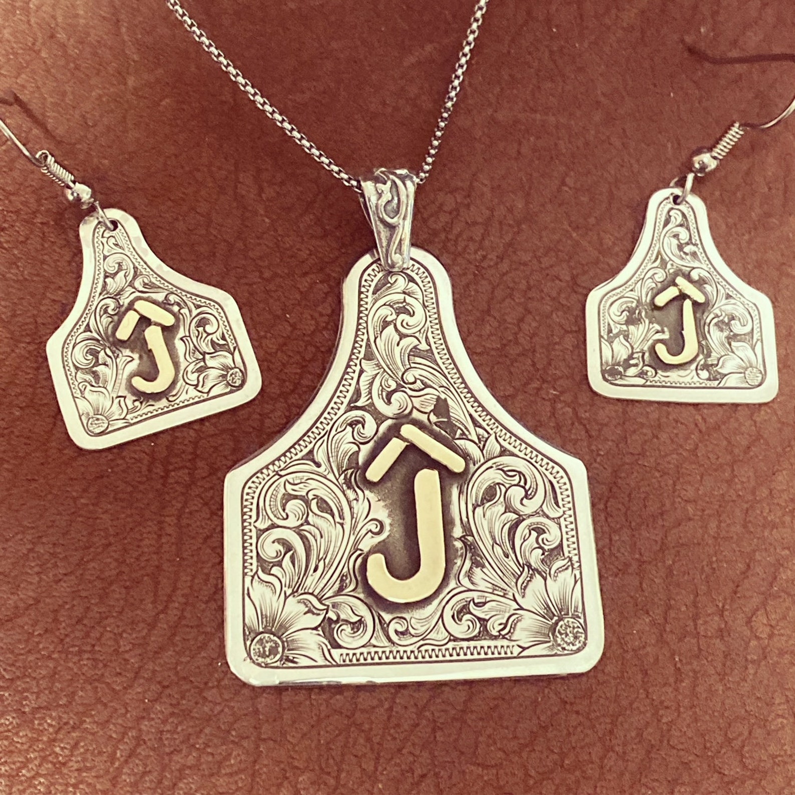 Sterling Silver Ear Tag Pendant & Earring Set - Etsy