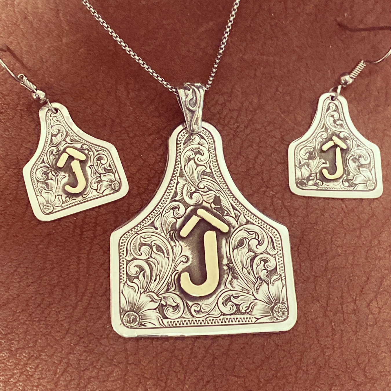 Sterling Silver Ear Tag Pendant & Earring Set - Etsy