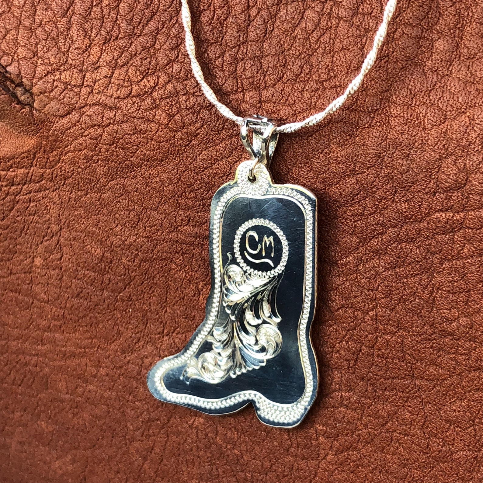 Sterling Cowboy Boot Pendant, Hand Engraved, With Sterling Necklace - Etsy