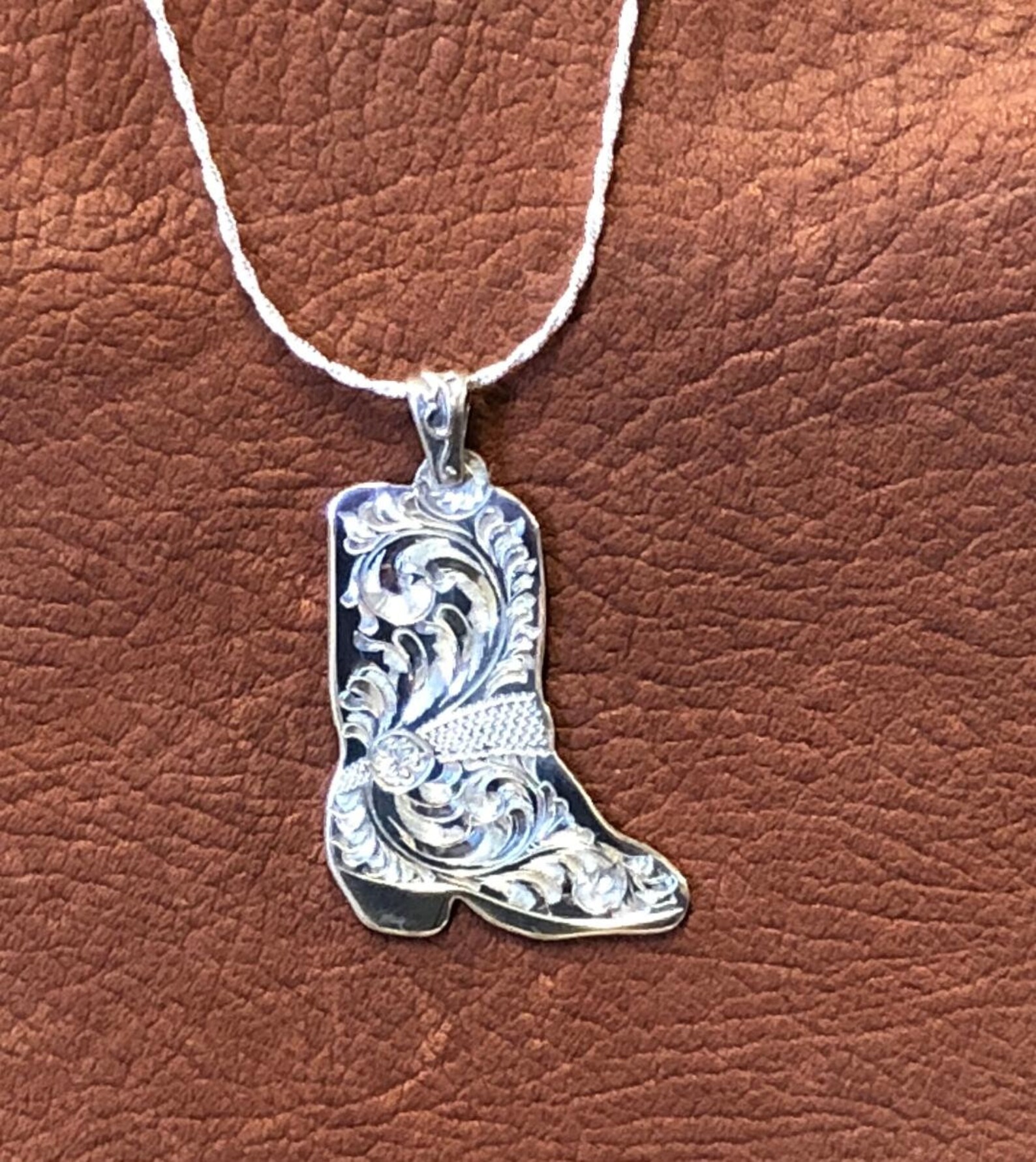 Sterling Cowboy Boot Pendant, Hand Engraved, With Sterling Necklace - Etsy
