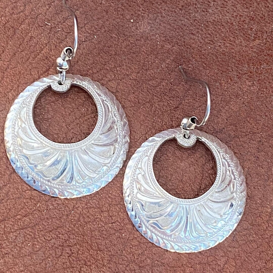 Sterling Silver Earrings, Hand Engraved - Etsy