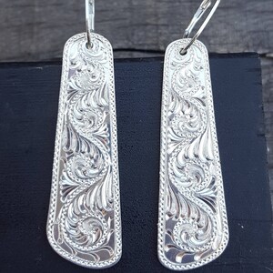 Sterling Silver Earrings, Hand Engraved, Western Bright Cut - Etsy