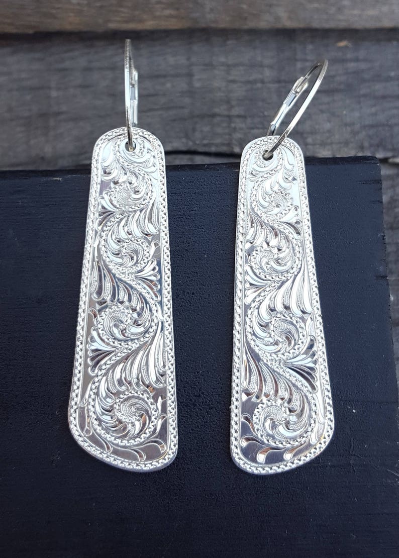 Sterling Silver Earrings, Hand Engraved, Western Bright Cut - Etsy
