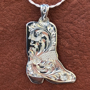 Sterling Cowboy Boot Pendant, Hand Engraved, With Sterling Necklace - Etsy
