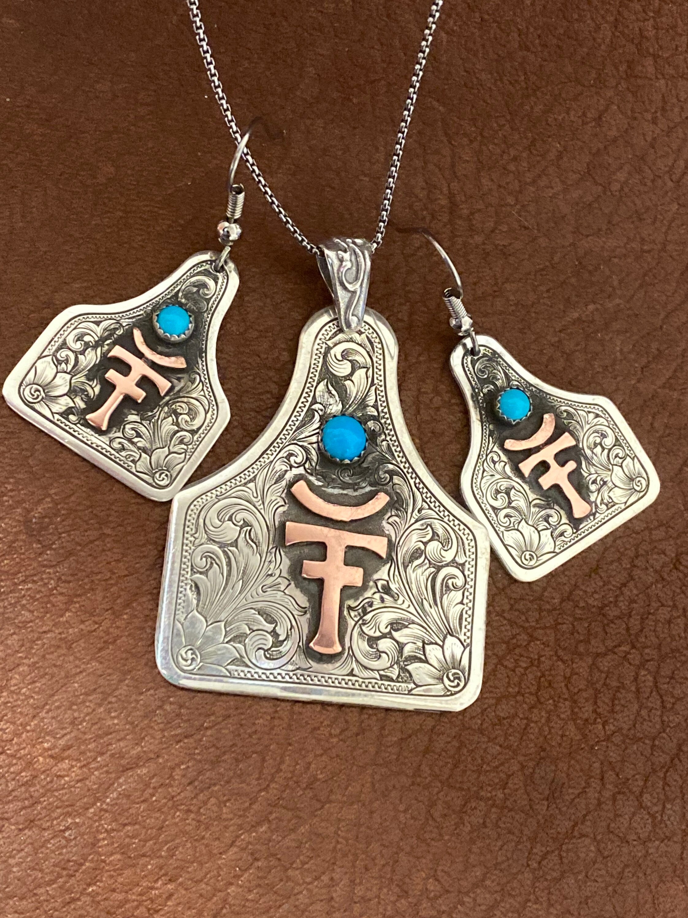 Sterling Silver Ear Tag Pendant & Earring Set - Etsy