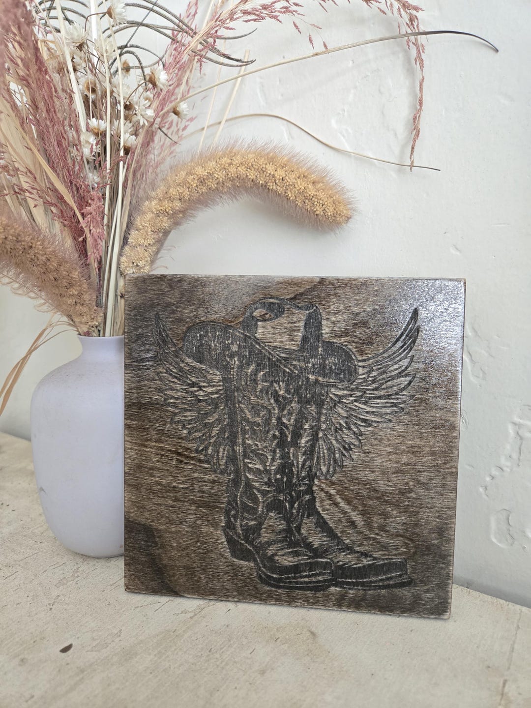 Laser Engraved Cowboy Boots With Wings Wood Sign | Western Decor - Etsy