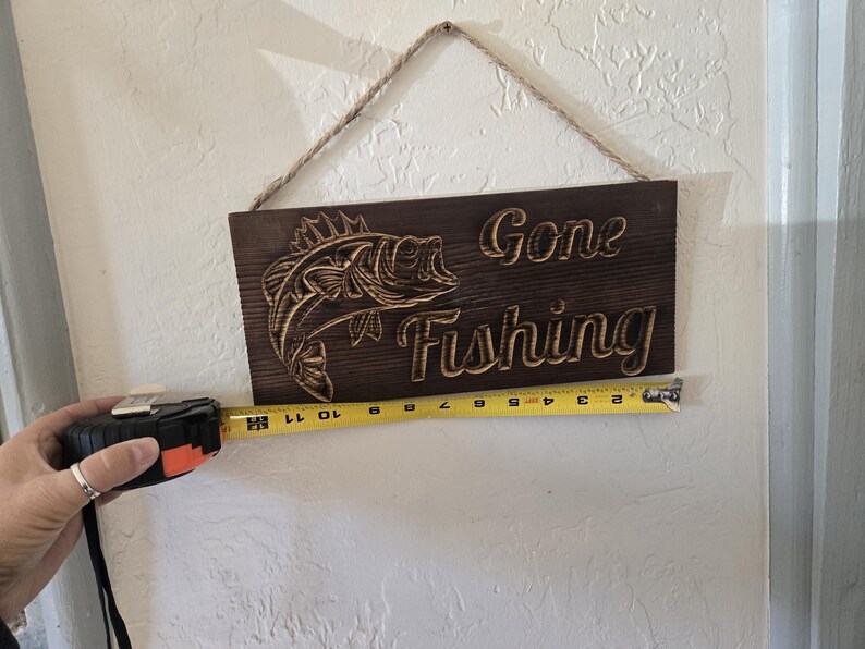 Gone Fishing Sign | Rustic Wood Bass Fish Decor | Laser Engraved Wall ...