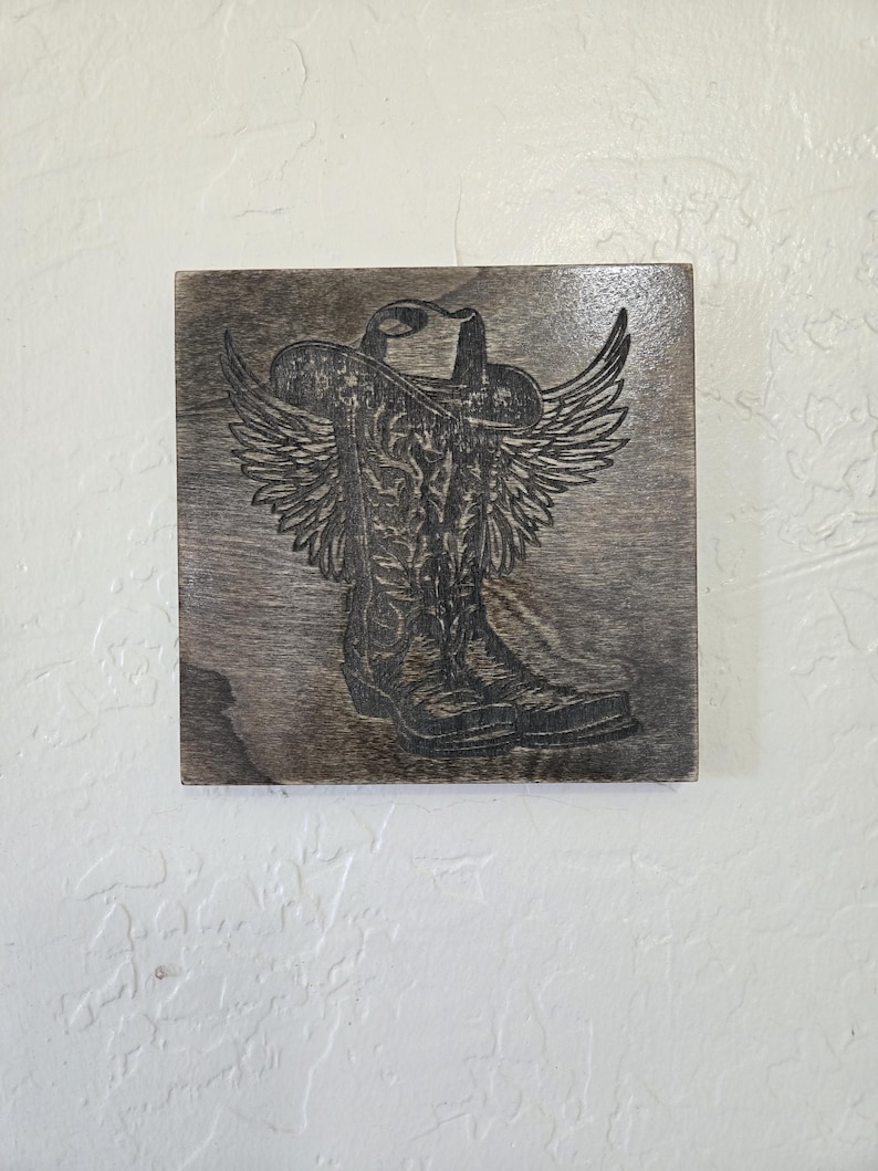Laser Engraved Cowboy Boots With Wings Wood Sign | Western Decor - Etsy