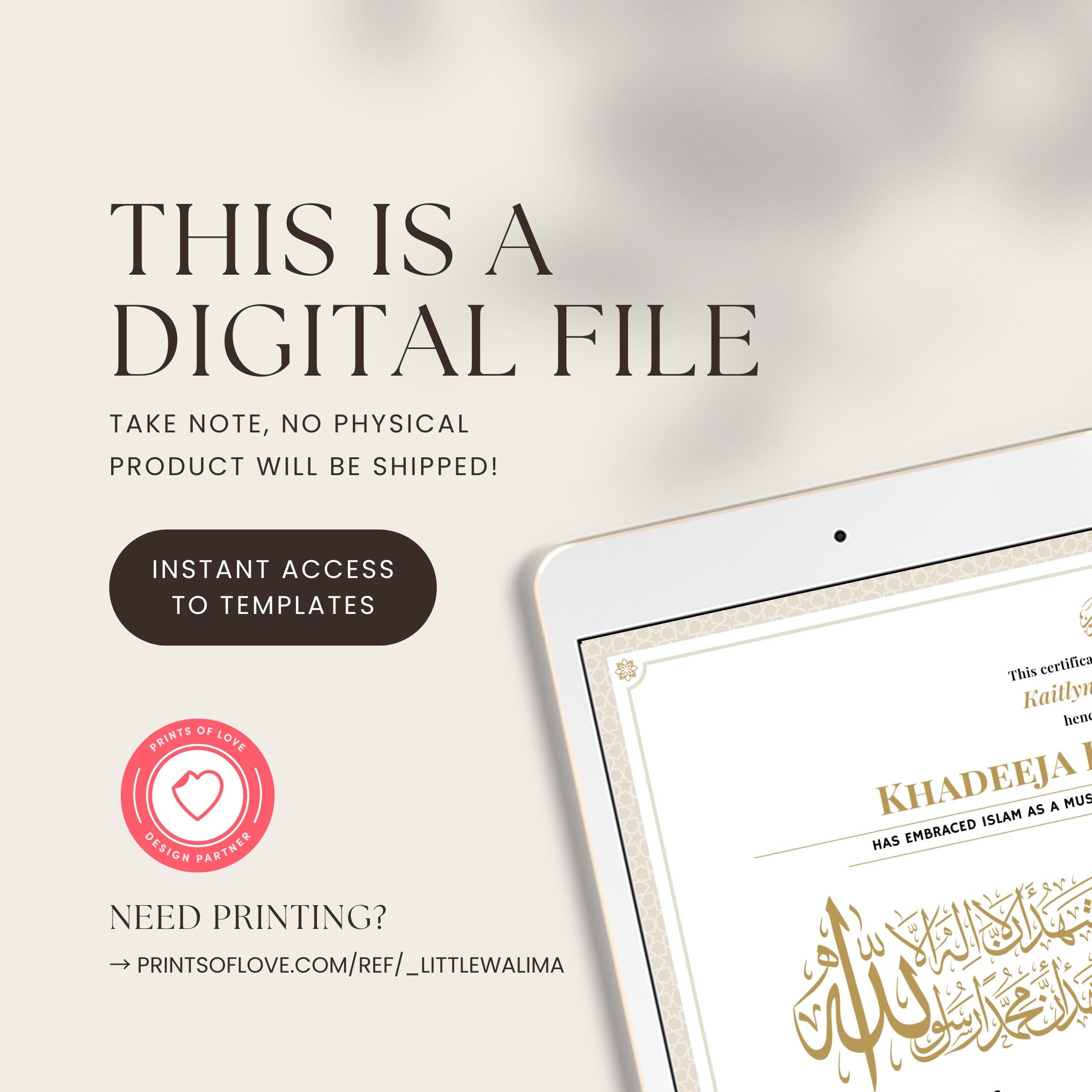 Shahada Certificate for New Muslims, With Muslim Converts Islamic Name ...