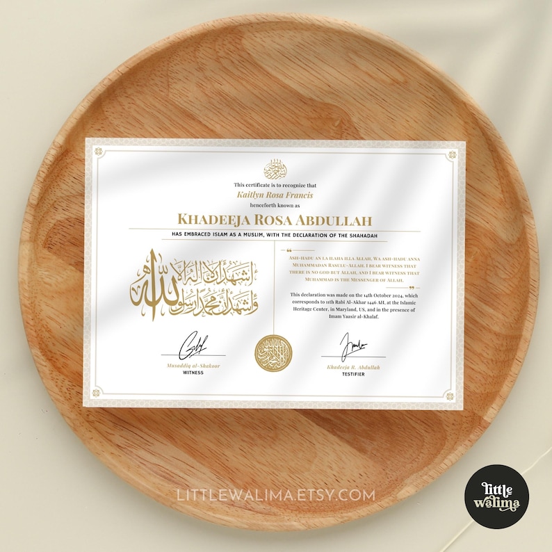 Shahada Certificate for New Muslims, With Muslim Converts Islamic Name ...